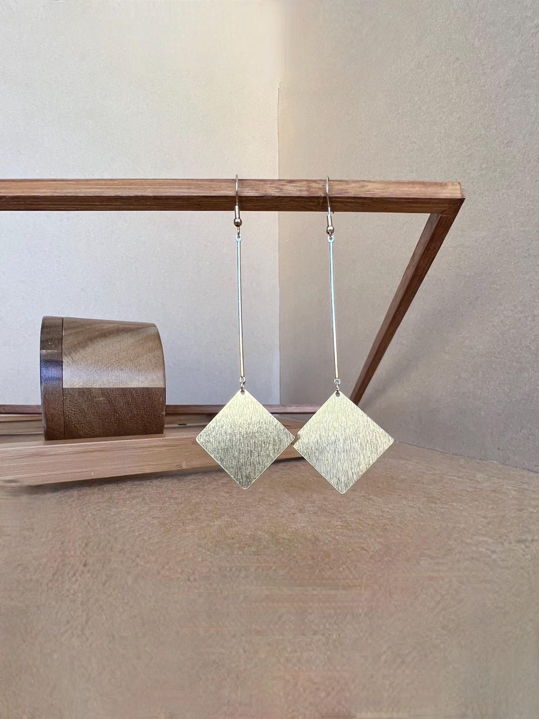 Gold Rhombus Drop Earrings, Brass Geometric Earrings, Statement ...