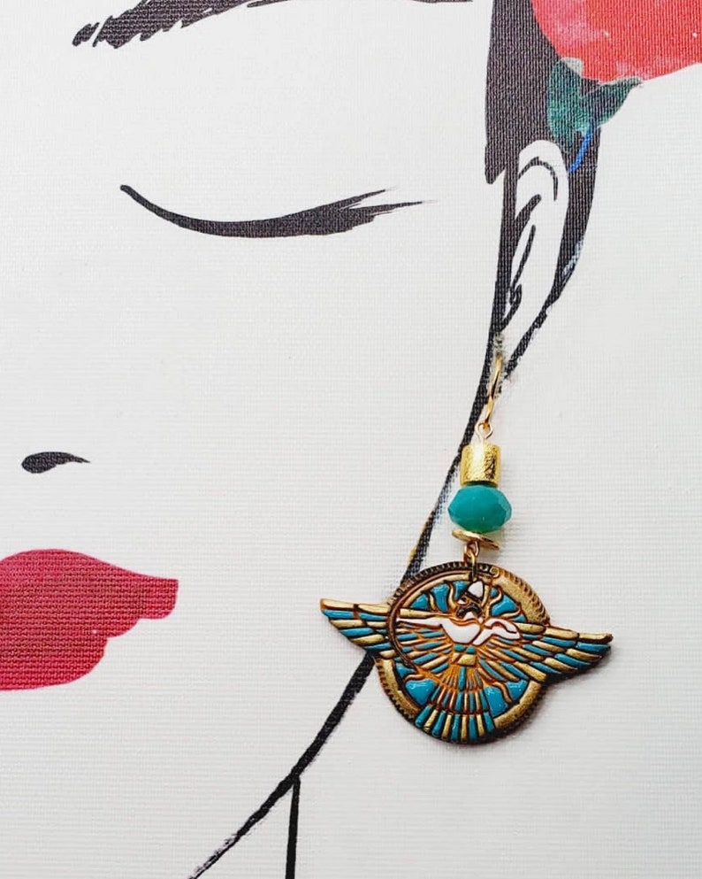 Assyrian Winged Sun God Earrings Recreation Ashur Earrings Ring With ...