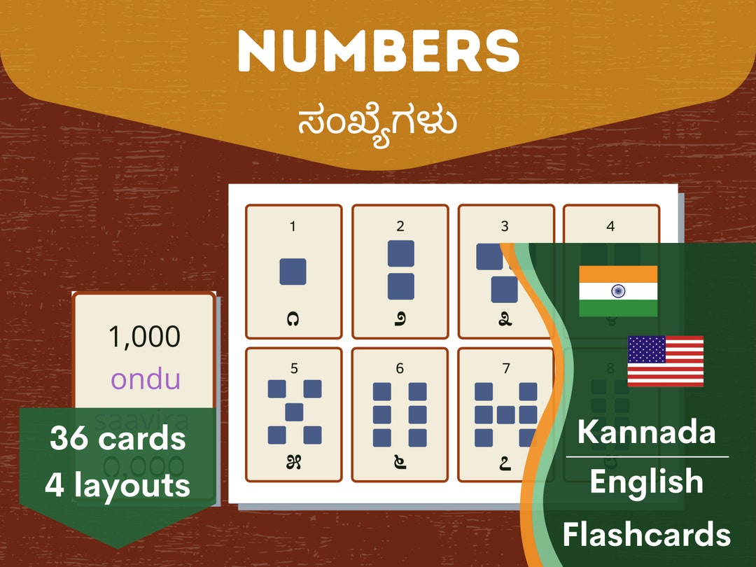 Numbers - Kannada/english Printable Flashcards - 36 Words and Phrases ...