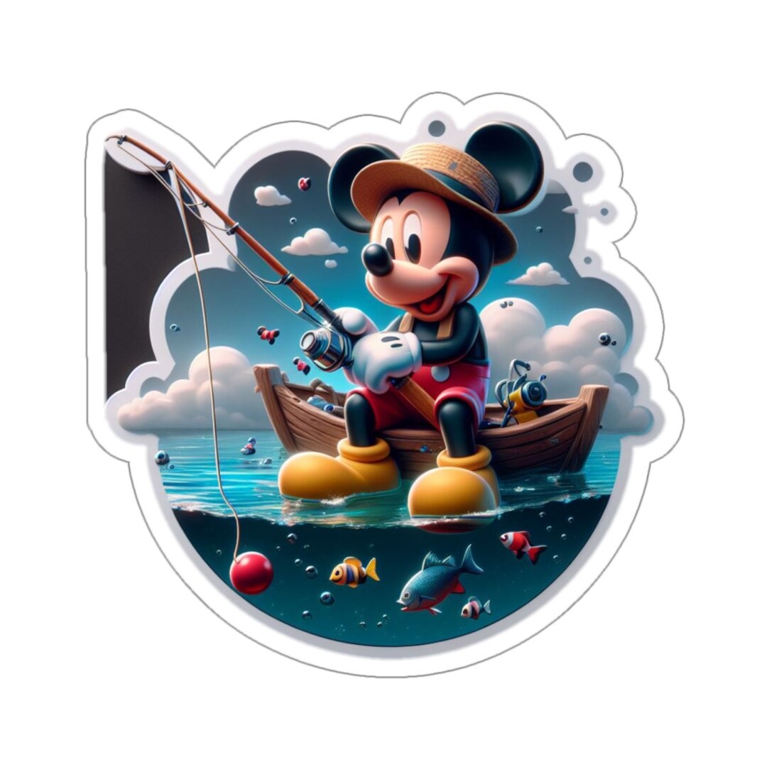 Cute Mickey Mouse Fishing Decal Whimsical Angler Sticker, Great for ...