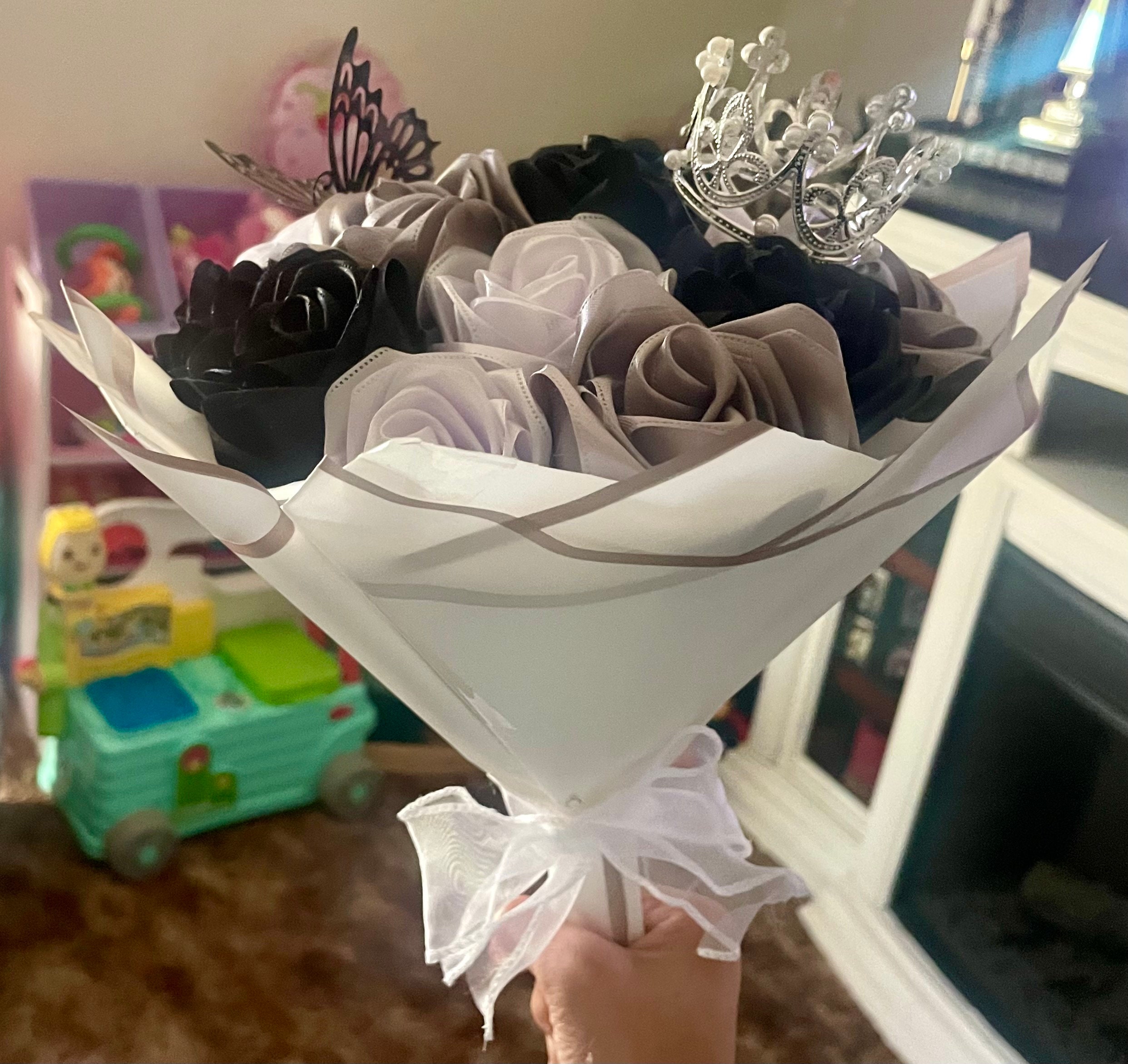 Create Your Own Disney Eternal Rose Bouquet 9 Roses Black, White, and ...