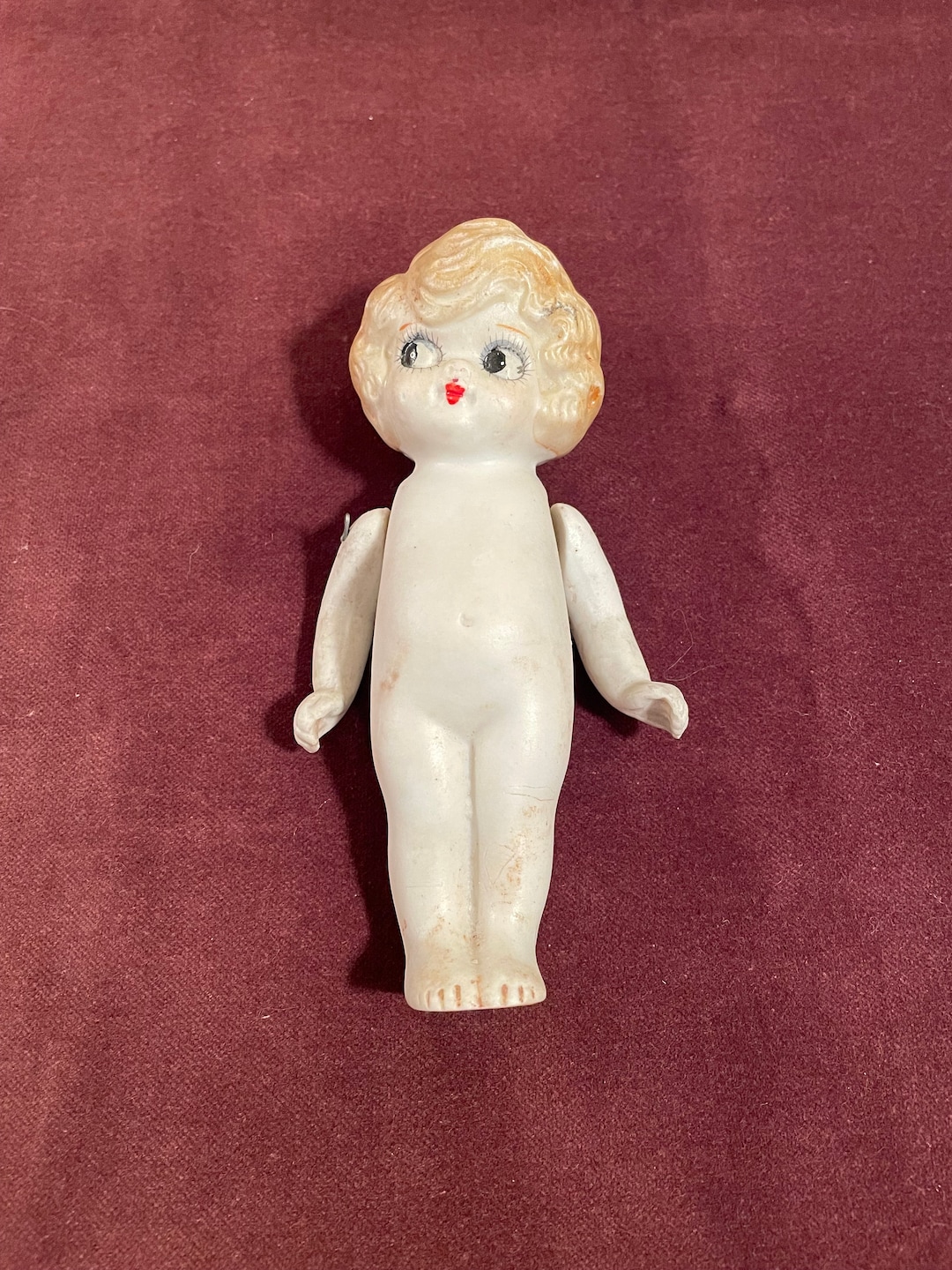 Porcelain Bisque Kewpie Doll With Blonde Hair and Red Lip, Japan 1940s ...