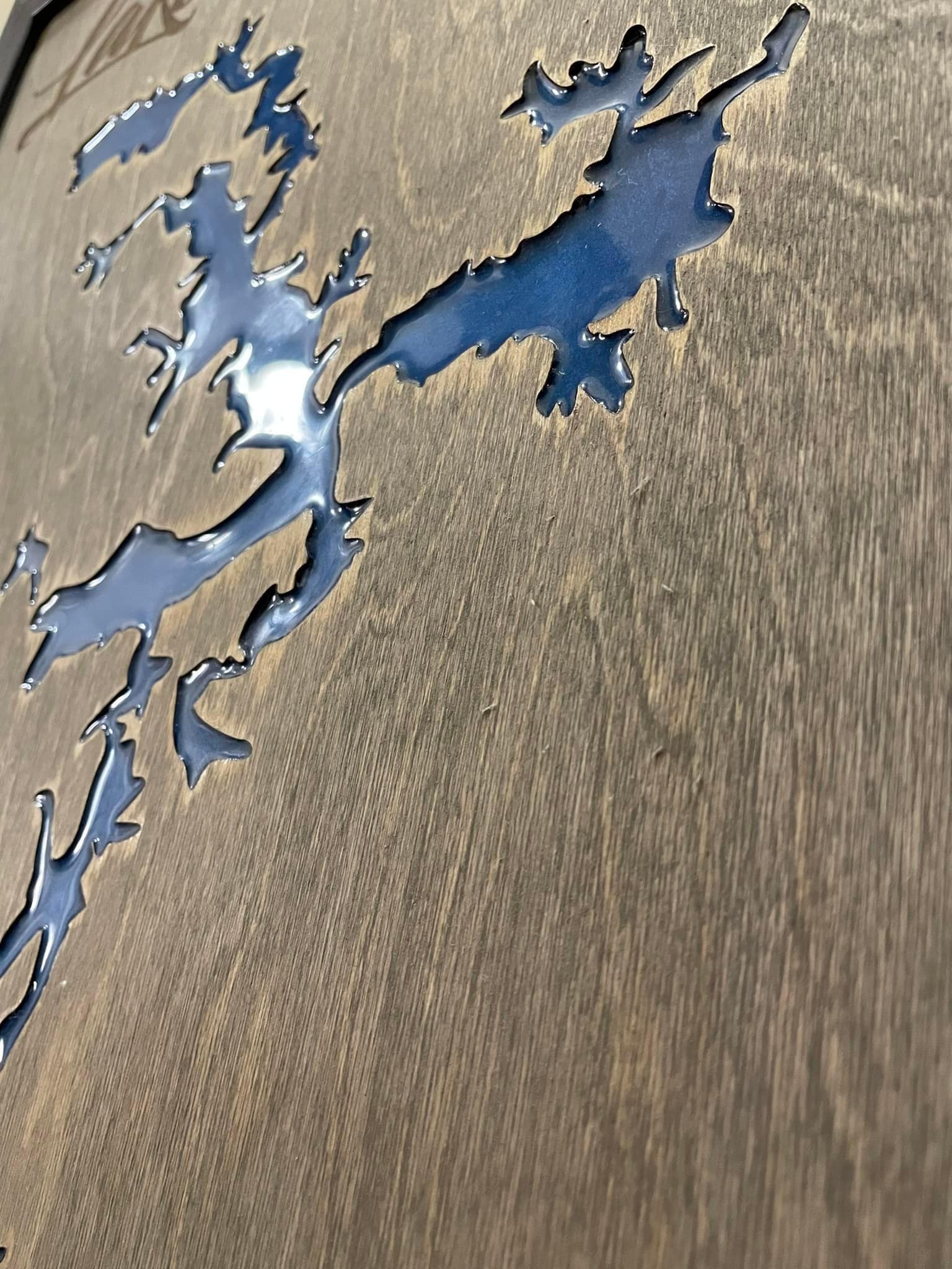 CUSTOM Laser Engraved Lake Map Sign With Iridescent Mica Epoxy - Etsy