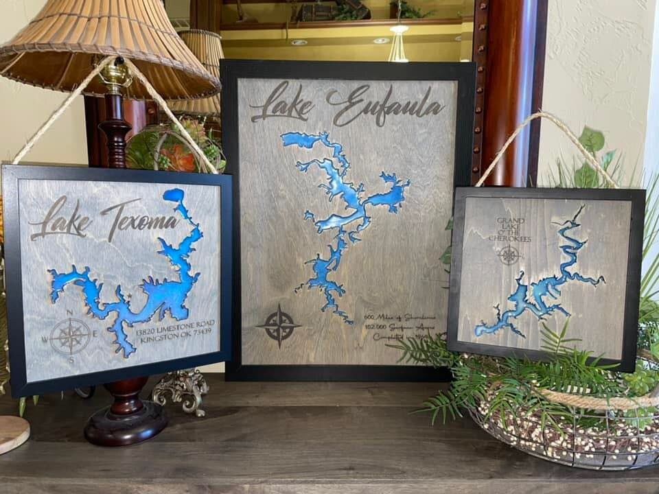CUSTOM Laser Engraved Lake Map Sign With Iridescent Mica Epoxy - Etsy
