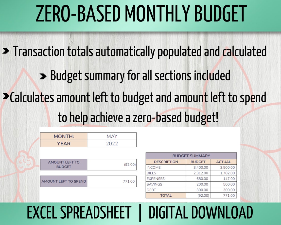 Zero-based Budget Spreadsheet Excel Spreadsheet Template - Etsy