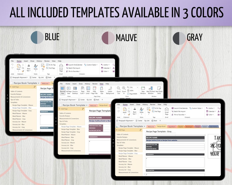 Digital Recipe Book, Onenote Recipe Book Template, 100% Editable ...