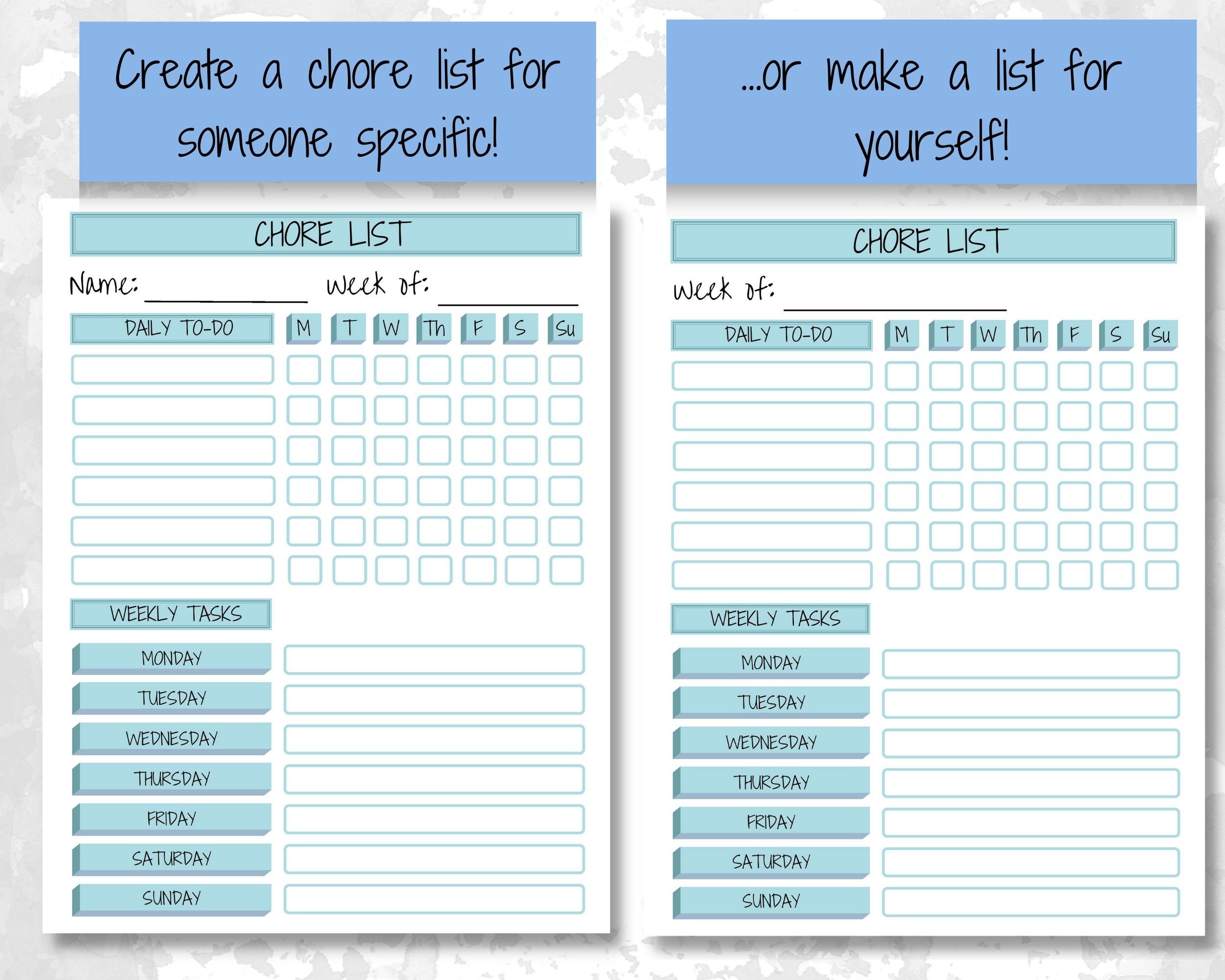 EDITABLE Chore Chart Kids Chore Chart Master Chore List | Etsy New Zealand