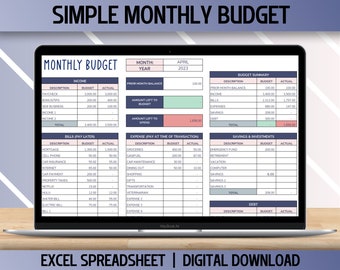 Monthly Budget Spreadsheet for Excel Google Sheets Instant - Etsy