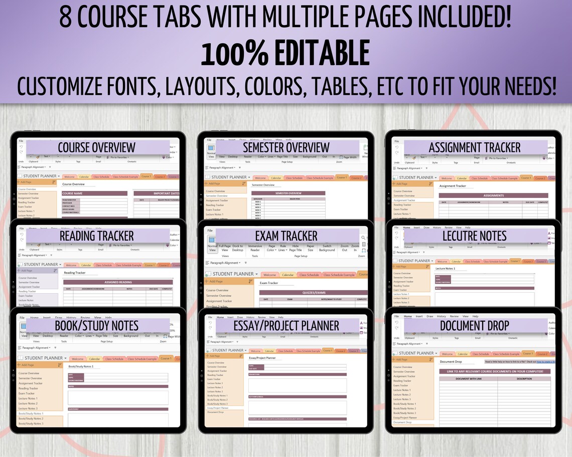 Onenote Academic Planner, Onenote Student Planner, 100% Editable ...
