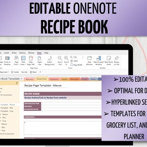 Digital Recipe Book, Onenote Recipe Book Template, 100% Editable ...