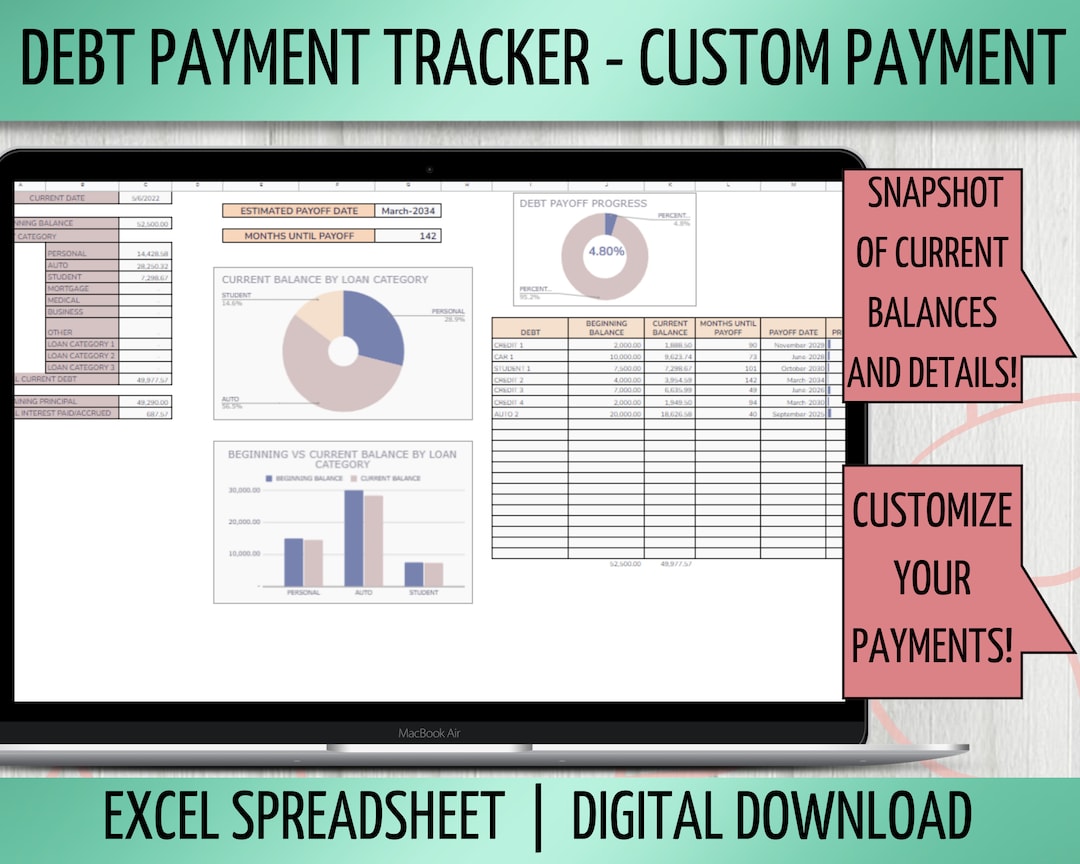 Debt Payment Tracker Excel Spreadsheet Template - Etsy