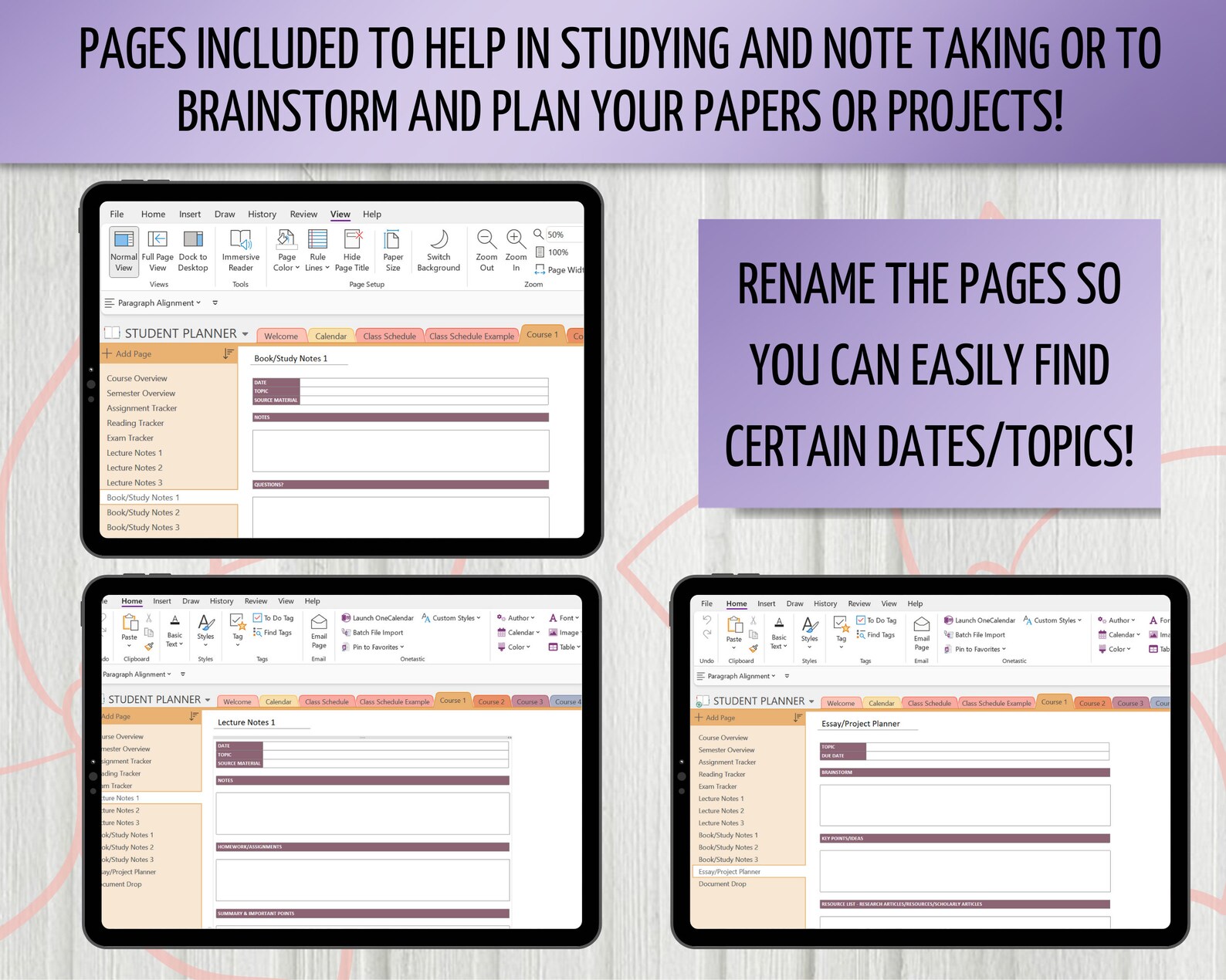 Onenote Academic Planner, Onenote Student Planner, 100% Editable ...