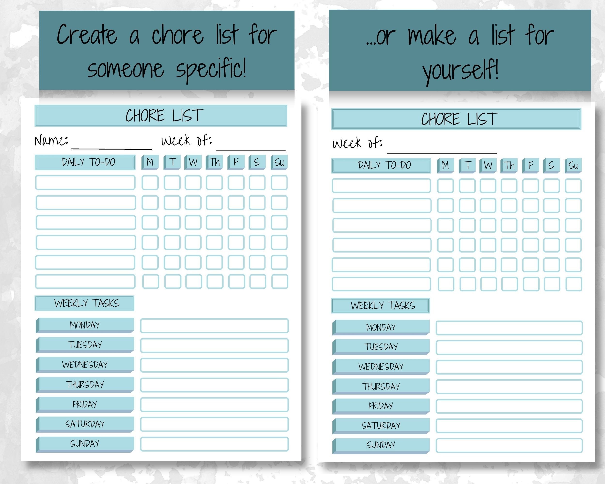 Printable Chore Chart, Kids Chore Chart, Master Chore List, Digital ...