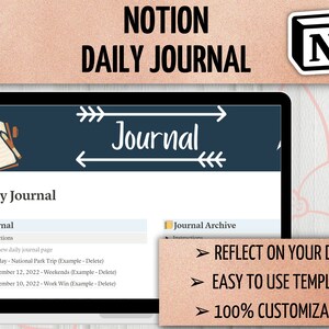 Daily Journal Notion Template, Digital Gratitude Journal With Notion Dashboard, Mental Health ...
