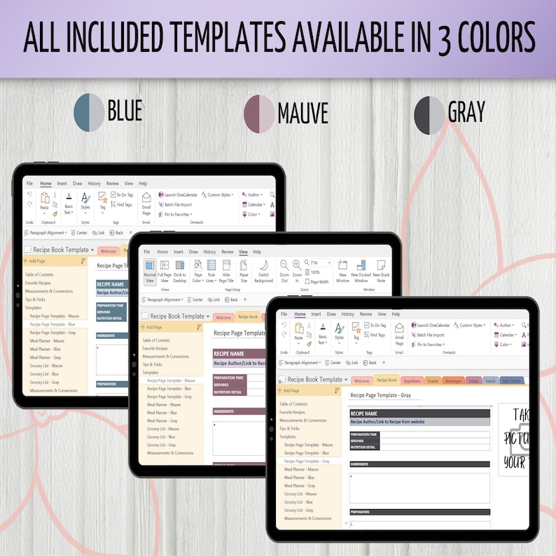 Digital Recipe Book, Onenote Recipe Book Template, 100% Editable ...