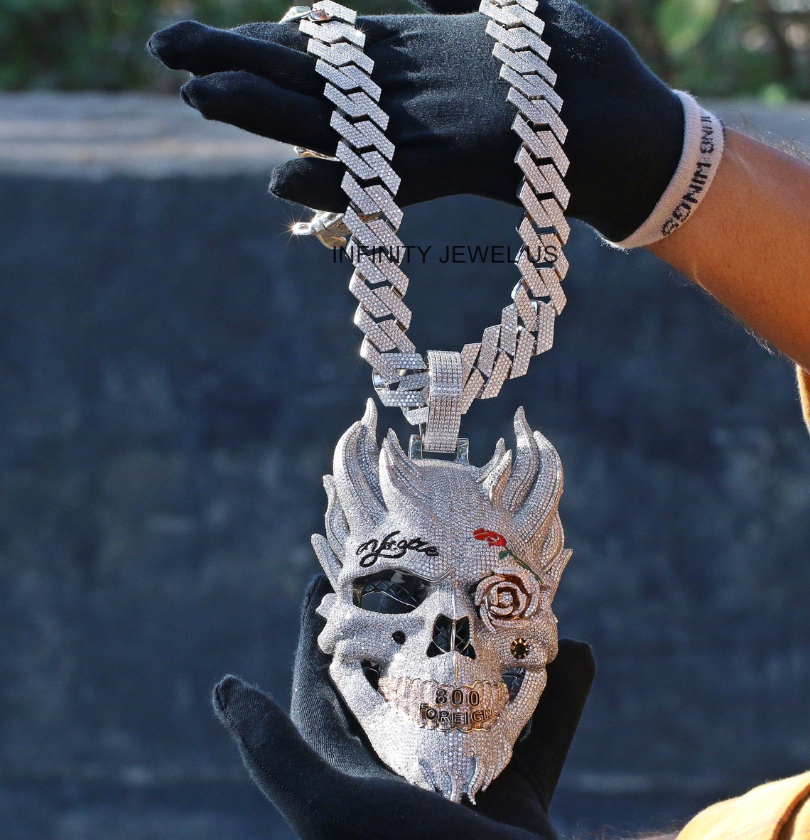 Custom Ice Out Moissanite Diamond Skull Men Pendant, Silver Skull Face ...