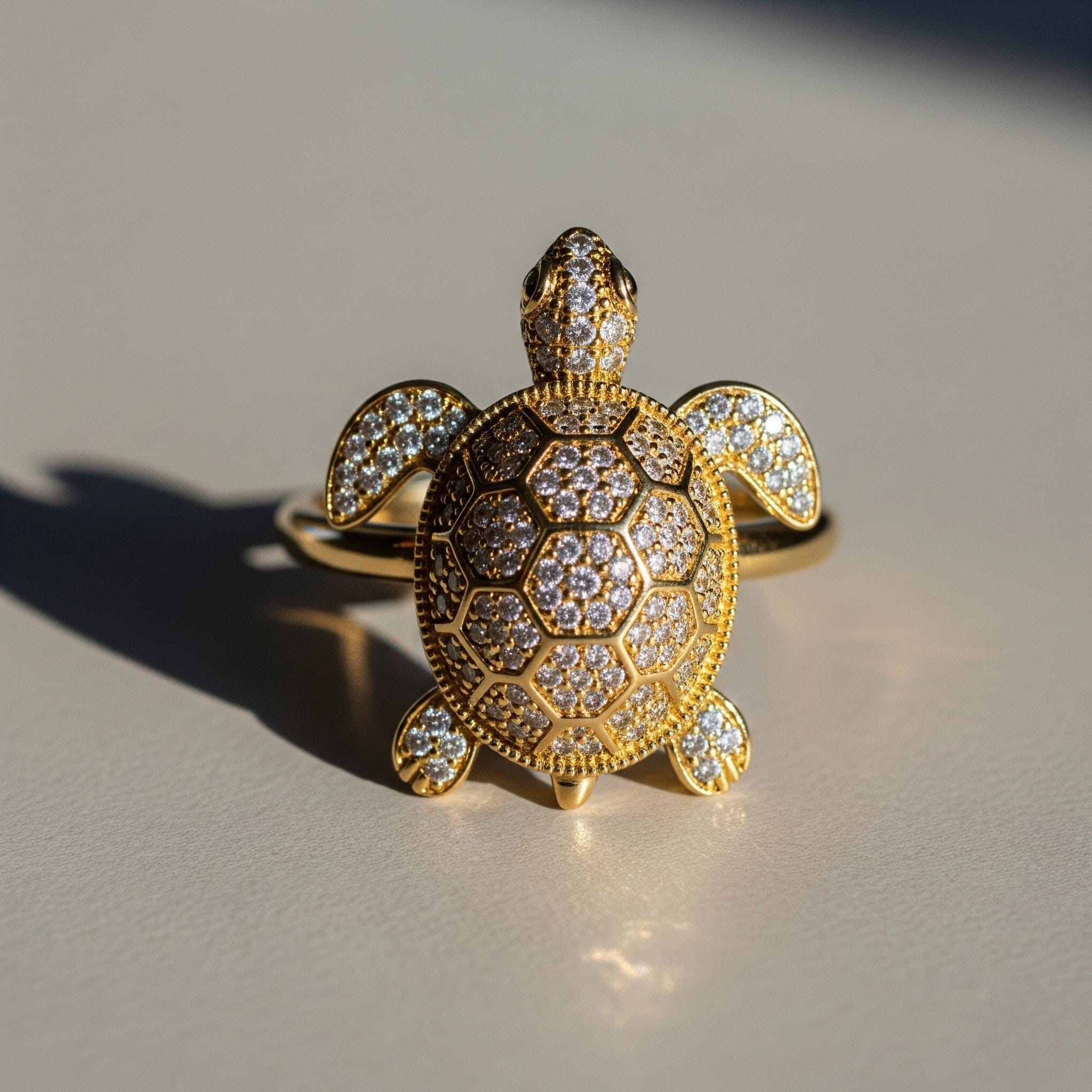 Turtle Animal Inspired Ring, Round Moissanite Panther Ring, Tortoise ...