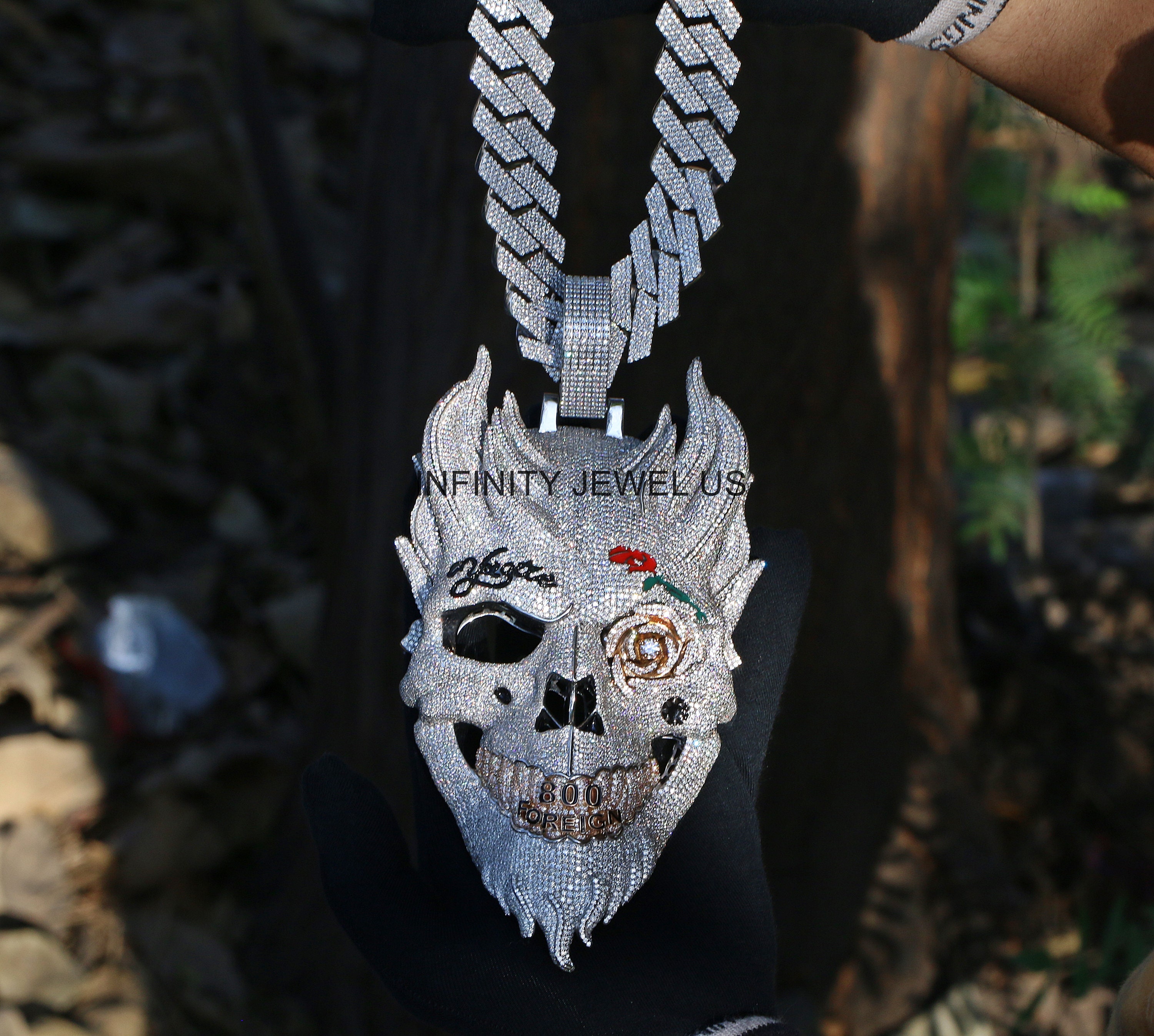 Custom Ice Out Moissanite Diamond Skull Men Pendant, Silver Skull Face ...