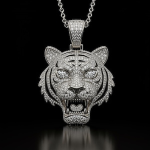 Iced Out Tiger Face Pendant, Round Micro Pave Hip Hop Jewelry ...