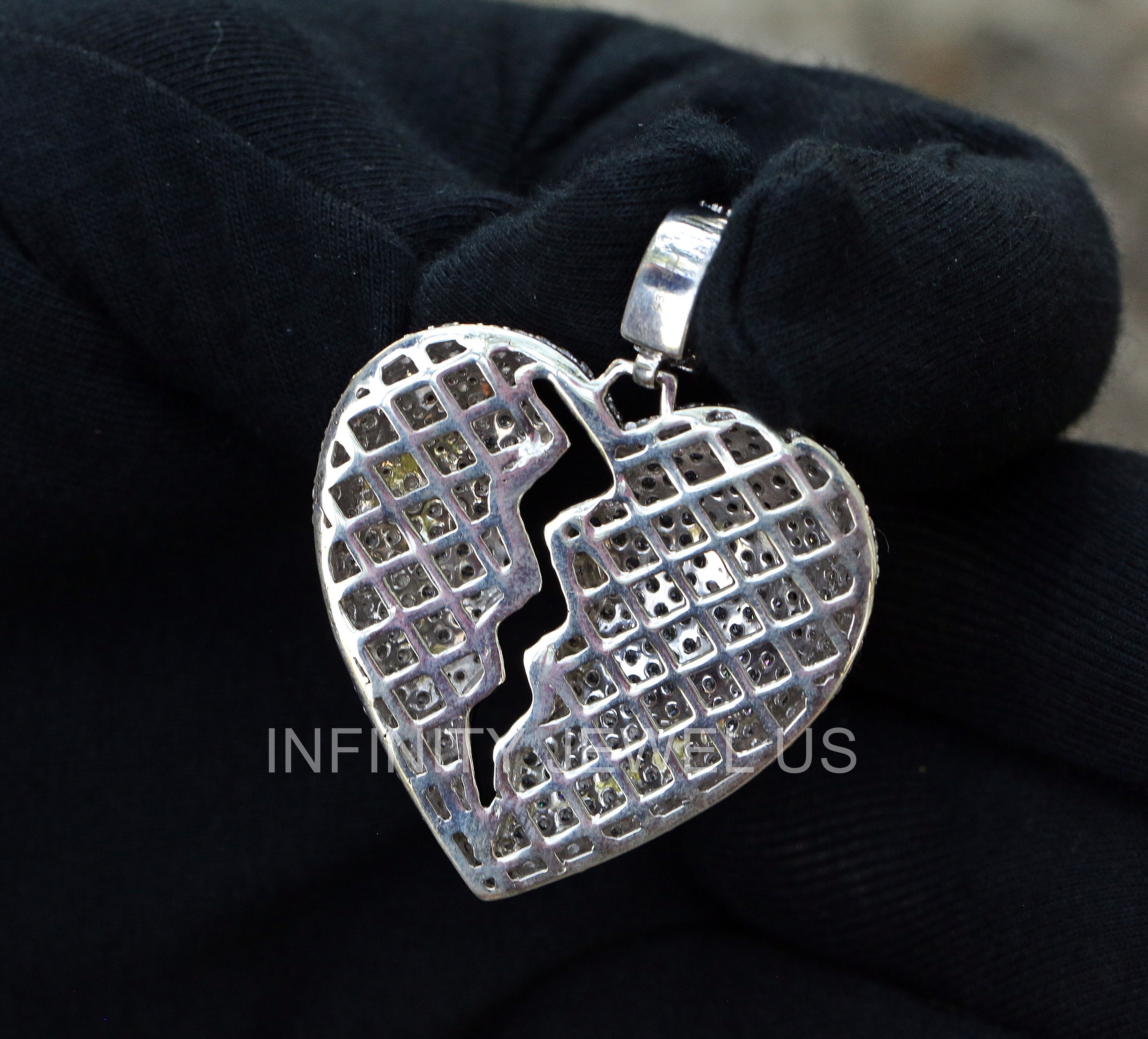Broken Heart Diamond Pendant, Iced Out Half Heart Moissanite Diamond ...