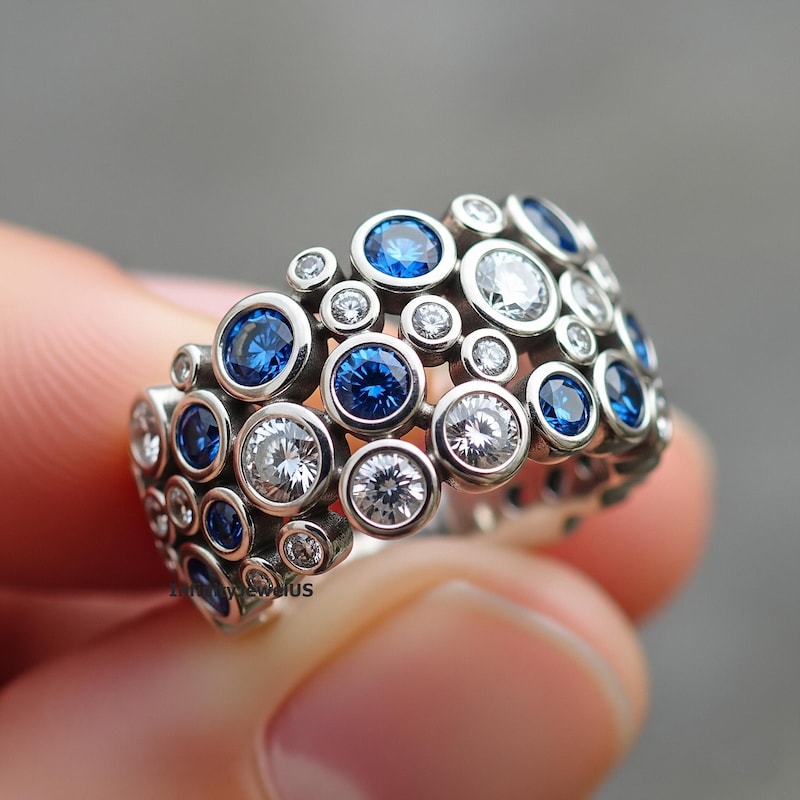 Bezel White Sapphire Band - Etsy