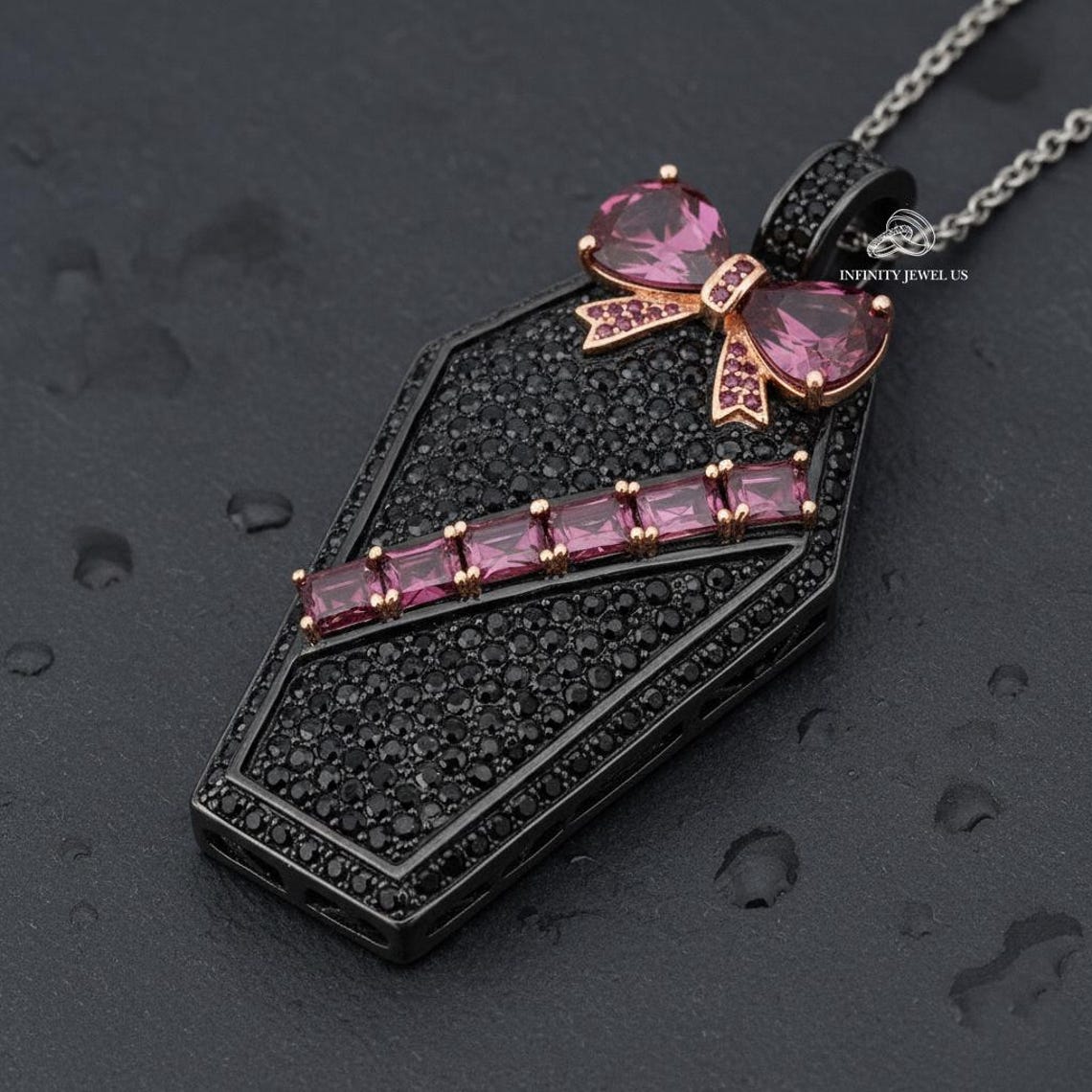 Gothic Coffin Pendent, Pink & Black Multi Cut Gemstone Party Wear ...