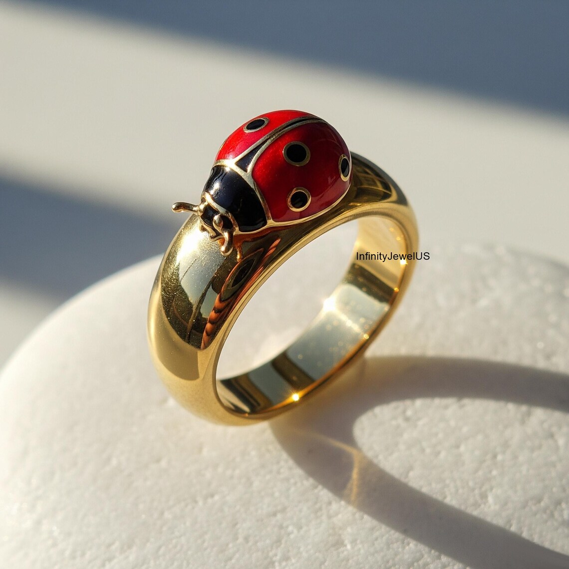 Red Enamel Ladybug Ring, Lucky Ladybird Jewelry, Nature Inspired Insect ...