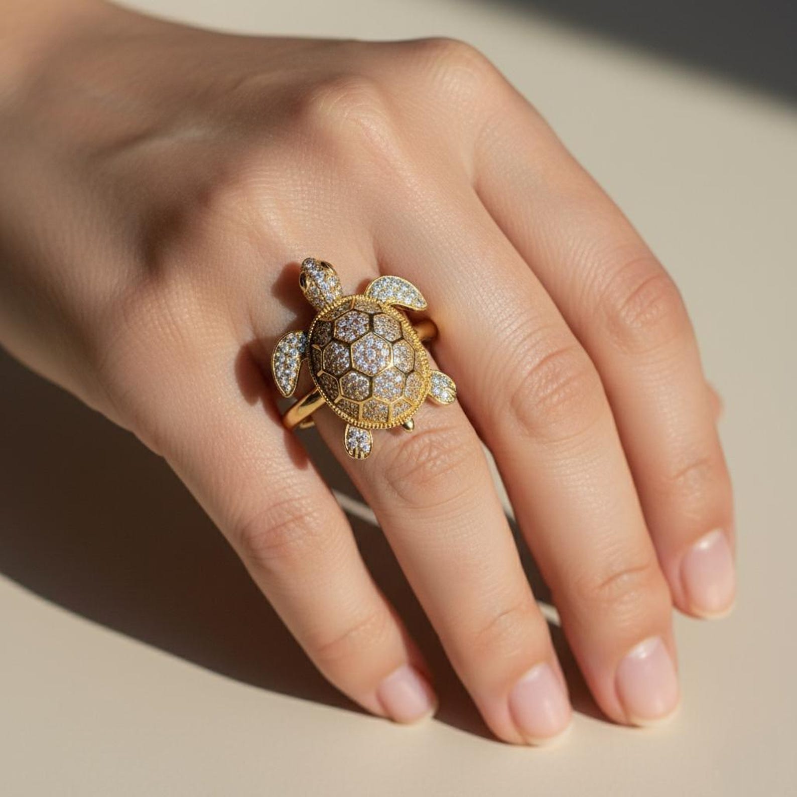 Turtle Animal Inspired Ring, Round Moissanite Panther Ring, Tortoise ...