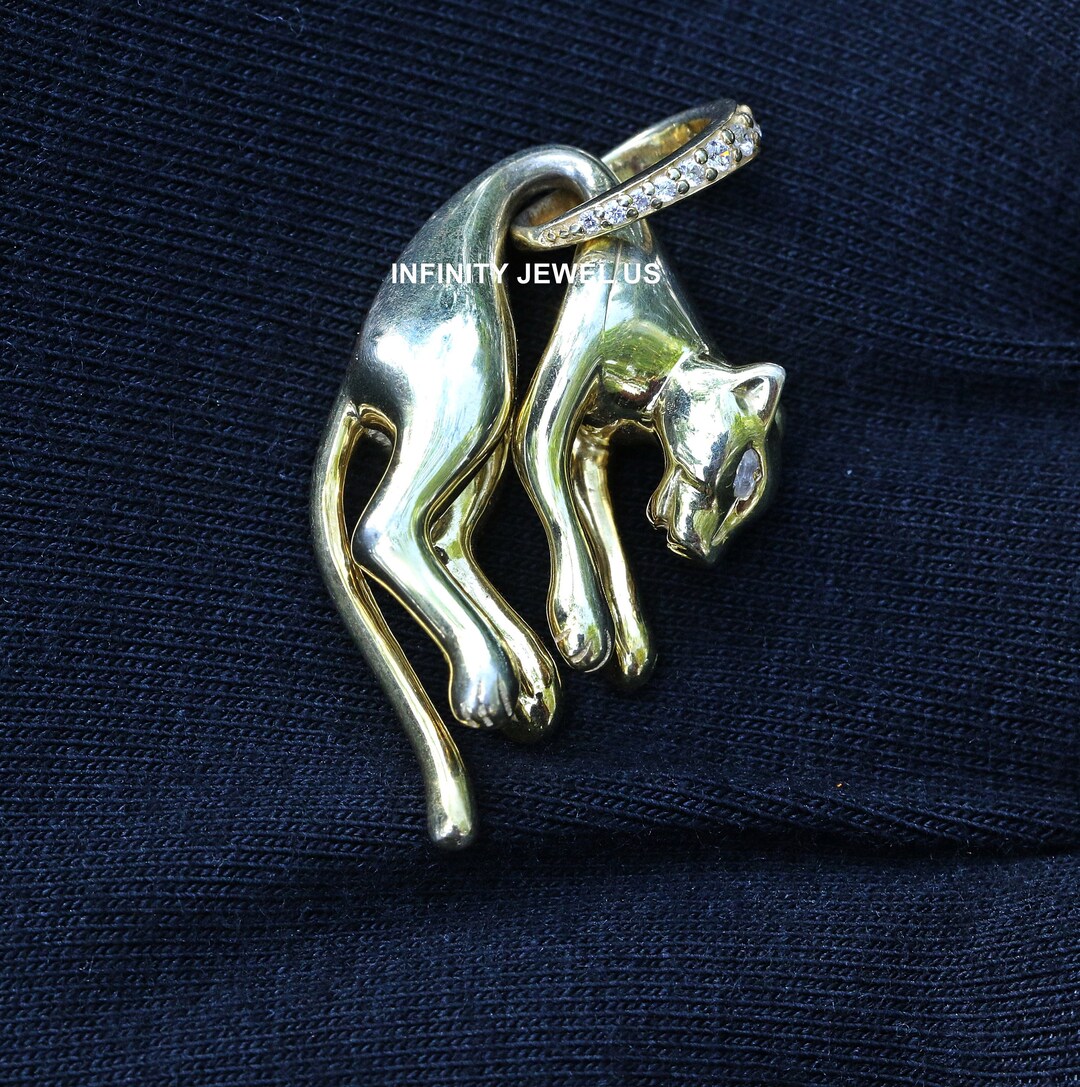Panther Wild Cat Cub Animal Charm Pendant Necklace 14K Gold Plated ...