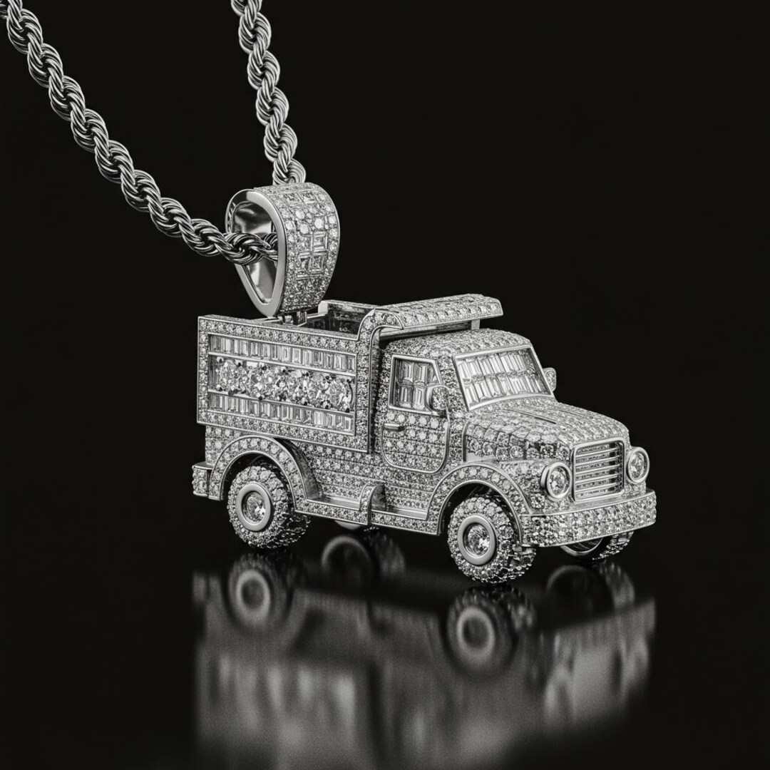 Iced-out Truck Pendant Necklace for Men, Round Cut Vehicle Pendent ...