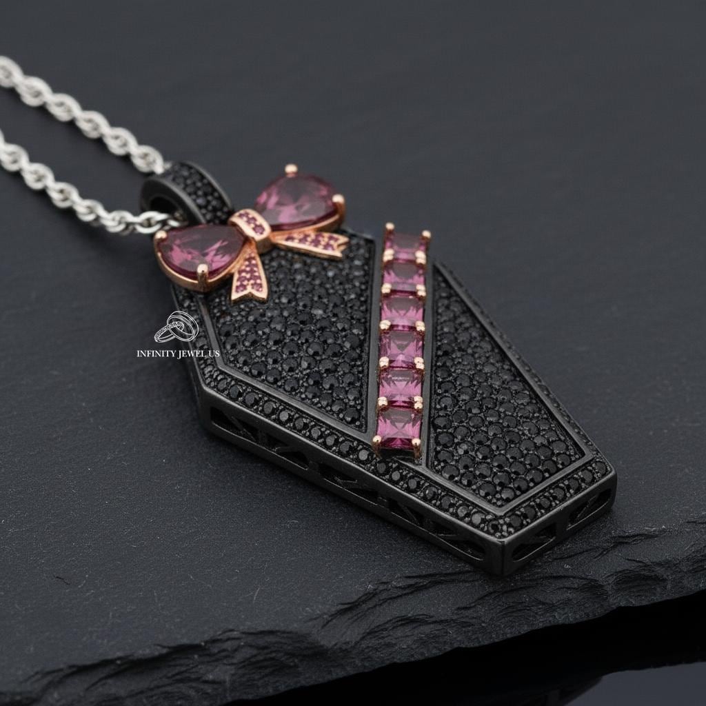 Gothic Coffin Pendent, Pink & Black Multi Cut Gemstone Party Wear ...