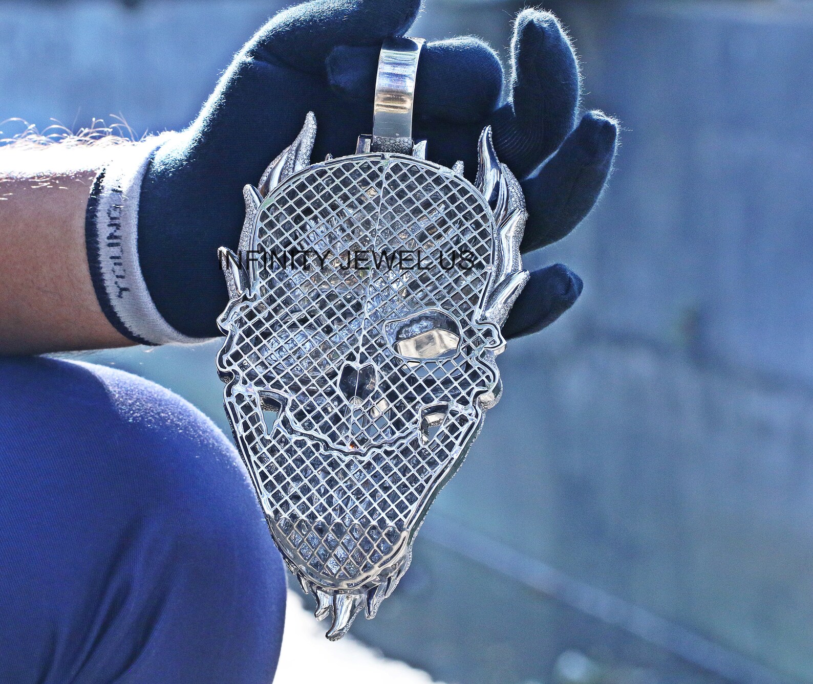 Custom Ice Out Moissanite Diamond Skull Men Pendant, Silver Skull Face ...