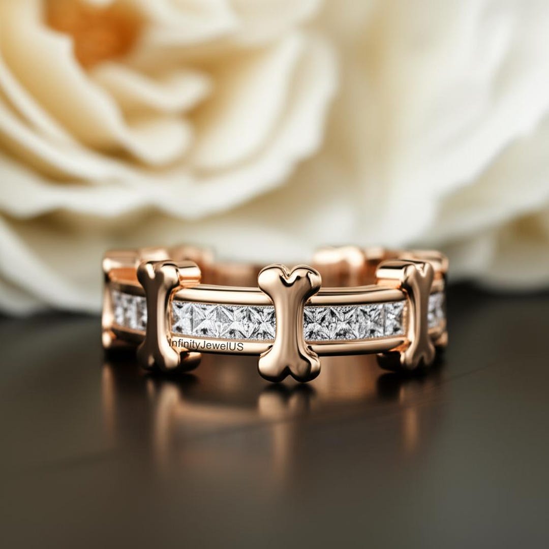 Personalized Dog Bone Ring, Princess Cut Moissanite Engagement Ring ...