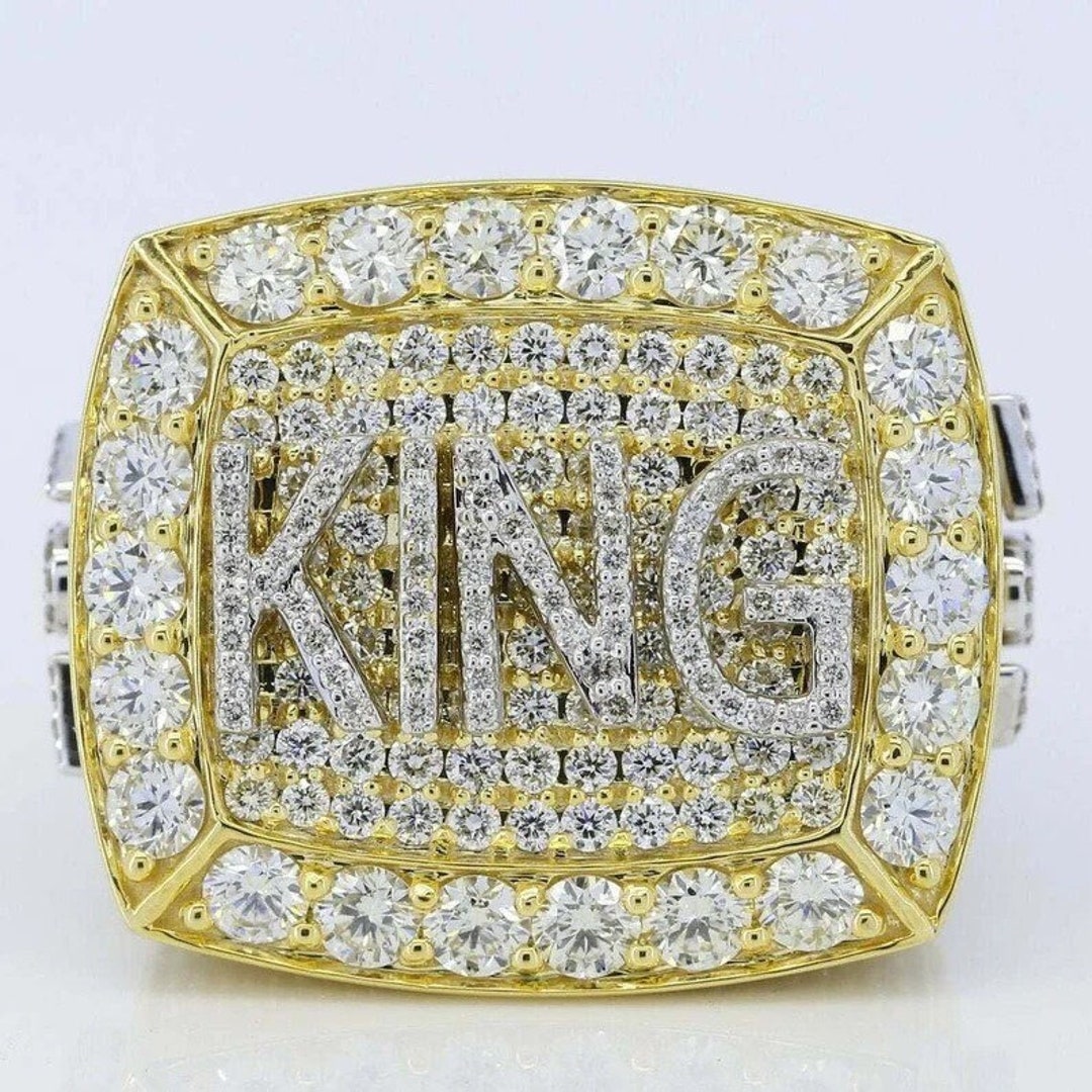Iced Out King Hip Hop Ring Men's Custom 14k Gold Finish - Etsy