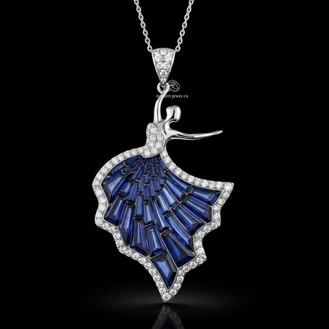 Blue Ballerina Pendent, Blue Sapphire Baguette Pendent, Ballet Jewelry ...