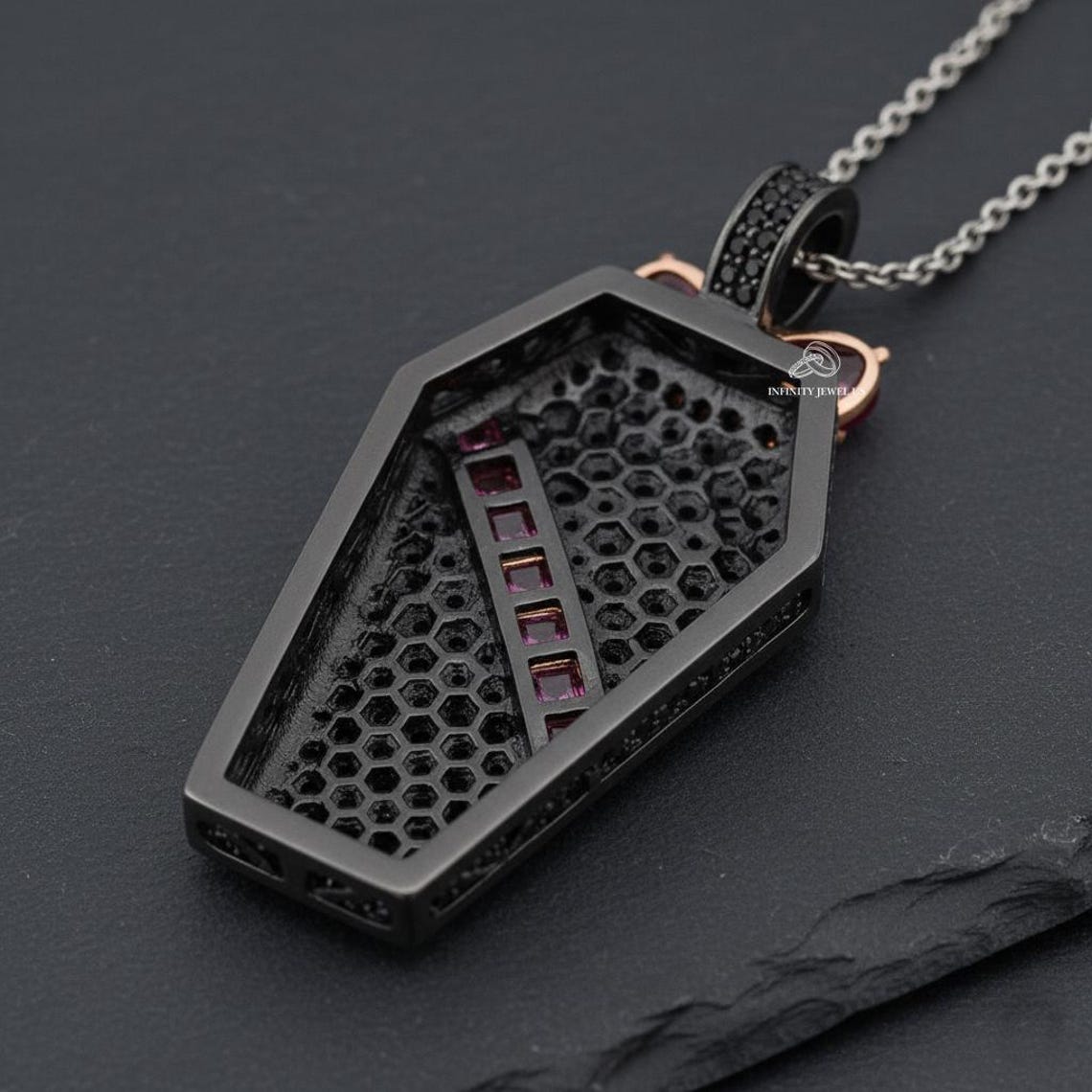 Gothic Coffin Pendent, Pink & Black Multi Cut Gemstone Party Wear ...