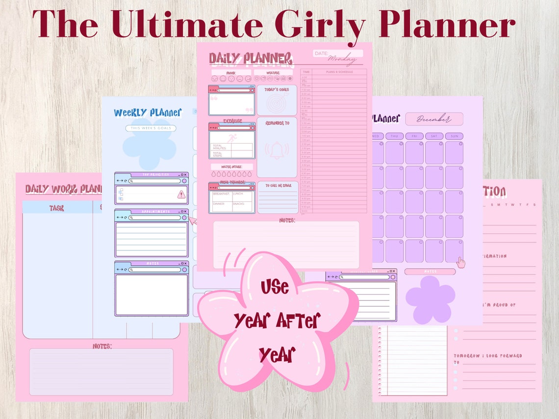 Girly Daily Planner | Weekly Planner | Monthly Planner | Minimal Life ...