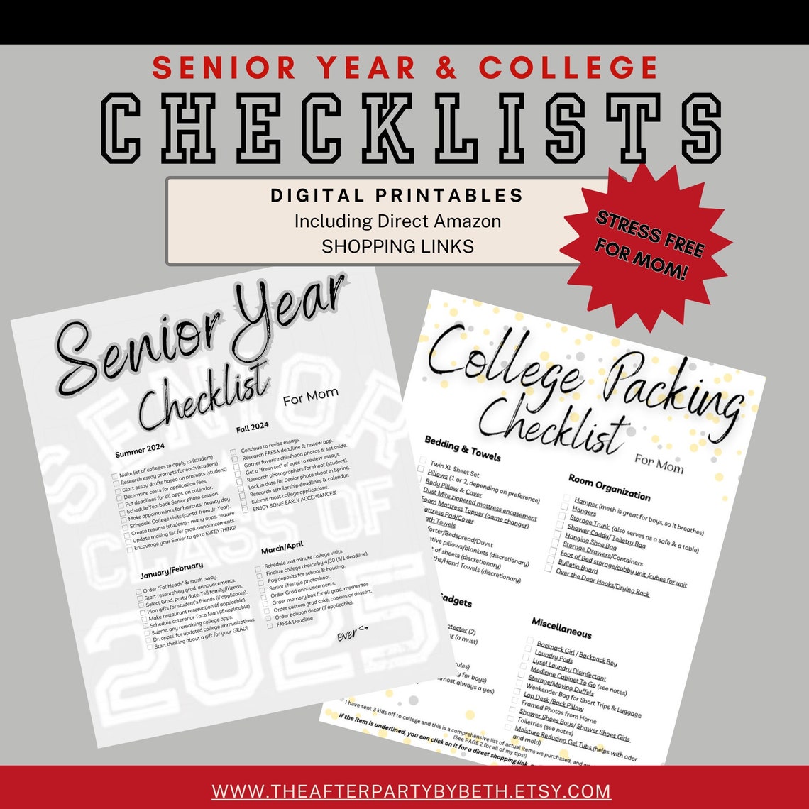 2026 Senior Year Checklist, College Packing Checklist Bundle, Senior ...