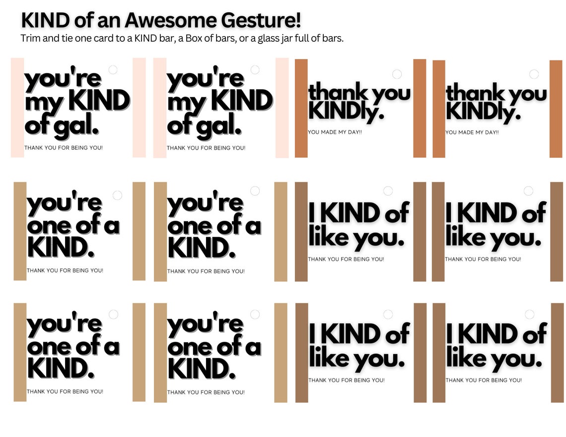 Thank You Gift, Kind Bar Gift Tags, Random Act of Kindness, Just ...