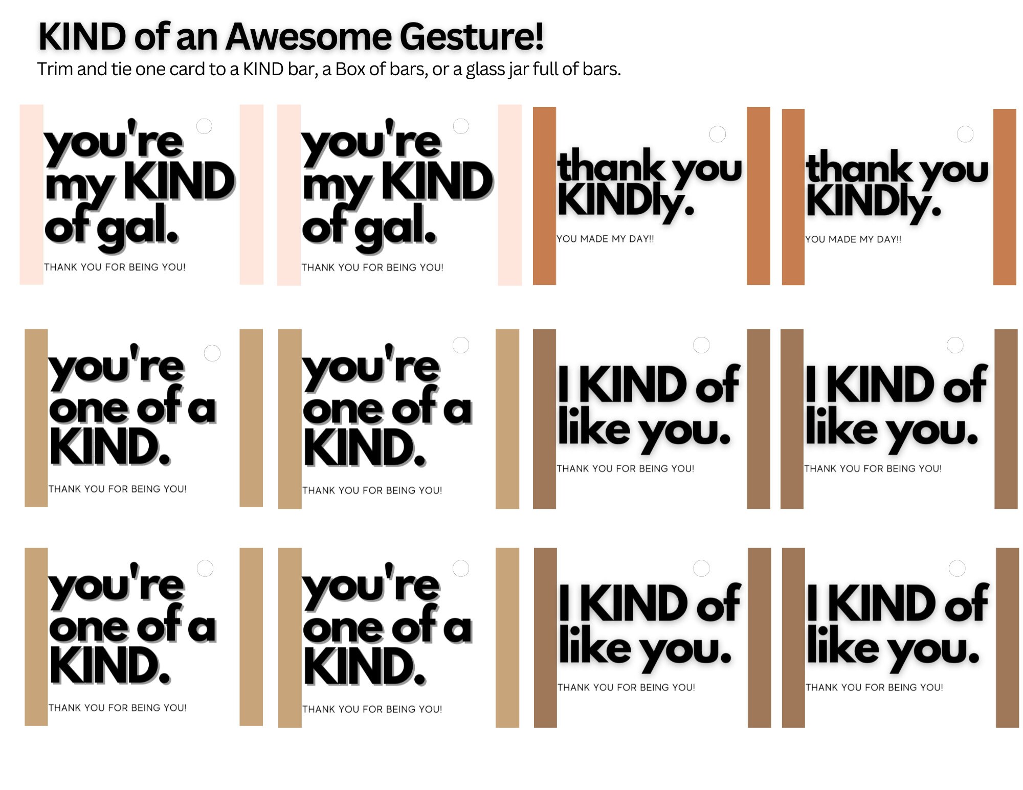 Thank You Gift, Kind Bar Gift Tags, Random Act of Kindness, Just ...