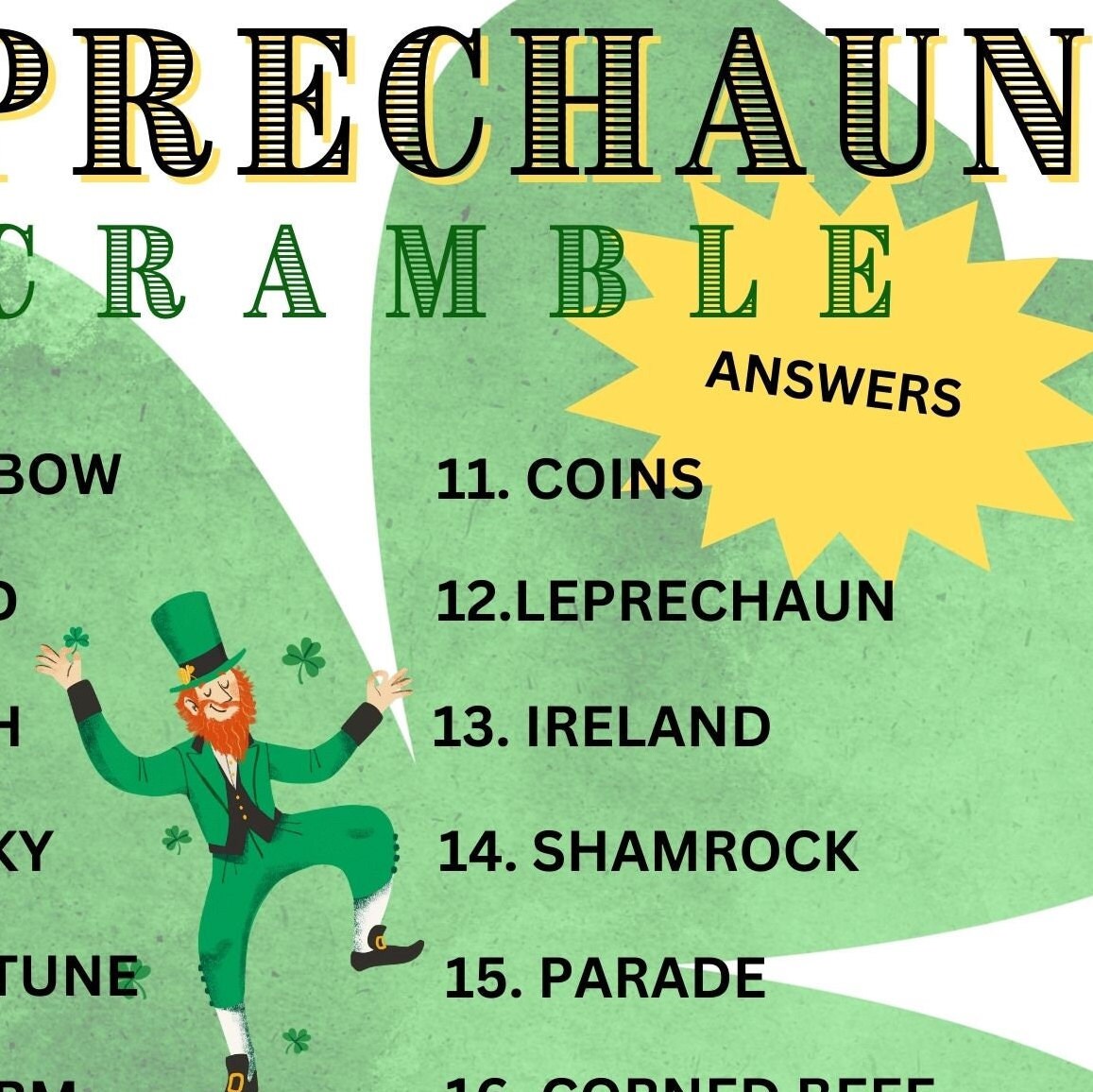 St. Patrick's Day Game, St. Patrick's Day Word Scramble - Etsy