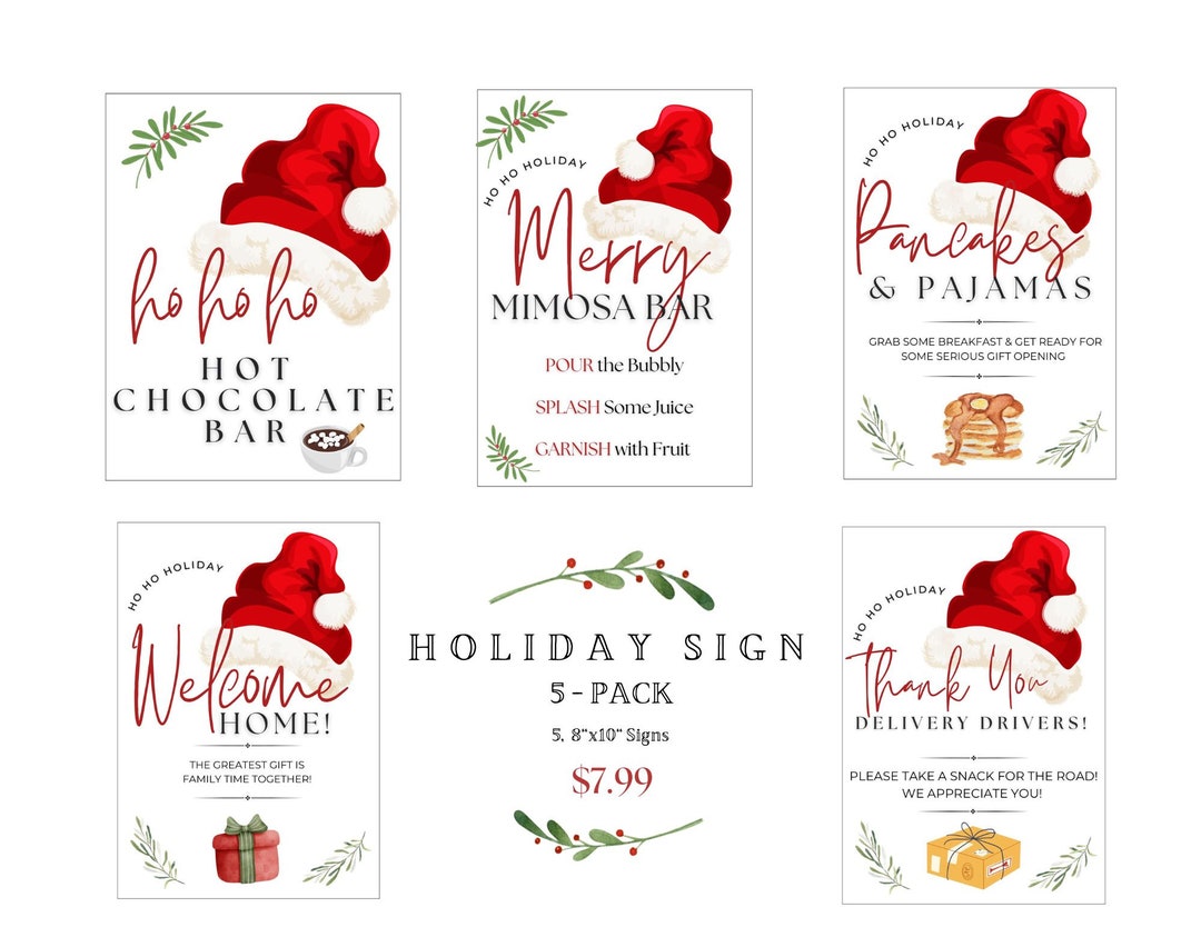 Holiday Signs - Pack of 5 Festive 8x10 Signs - Etsy