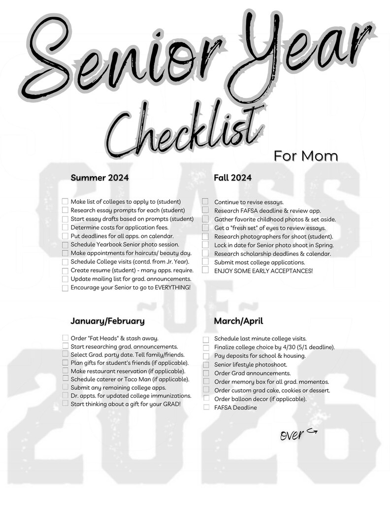 Senior 2026, Class of 2026, Senior Year Checklist, Senior Mom 2026 ...
