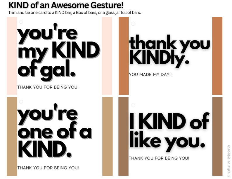 Thank You Gift, Kind Bar Gift Tags, Random Act of Kindness, Just ...