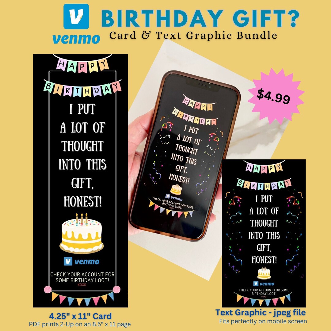 Venmo Birthday Card & Text, Digital Money Gift (PDF) - Etsy