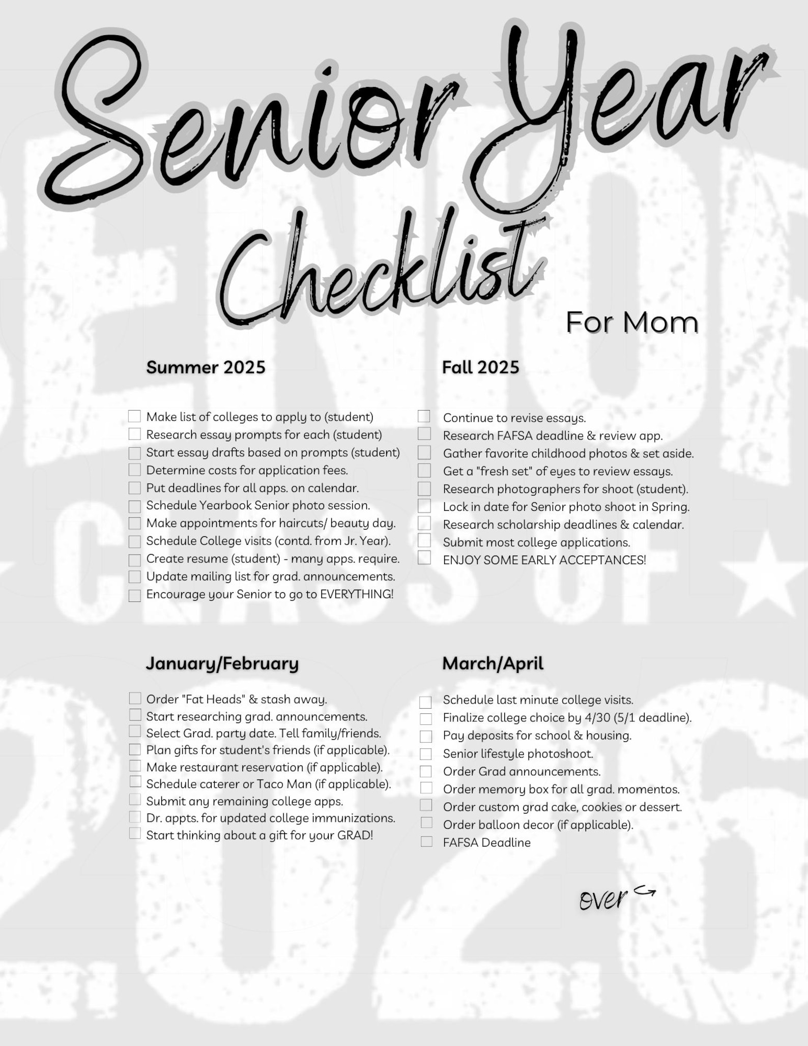 Senior Year & College Checklist Bundle (digital Printables) - Etsy