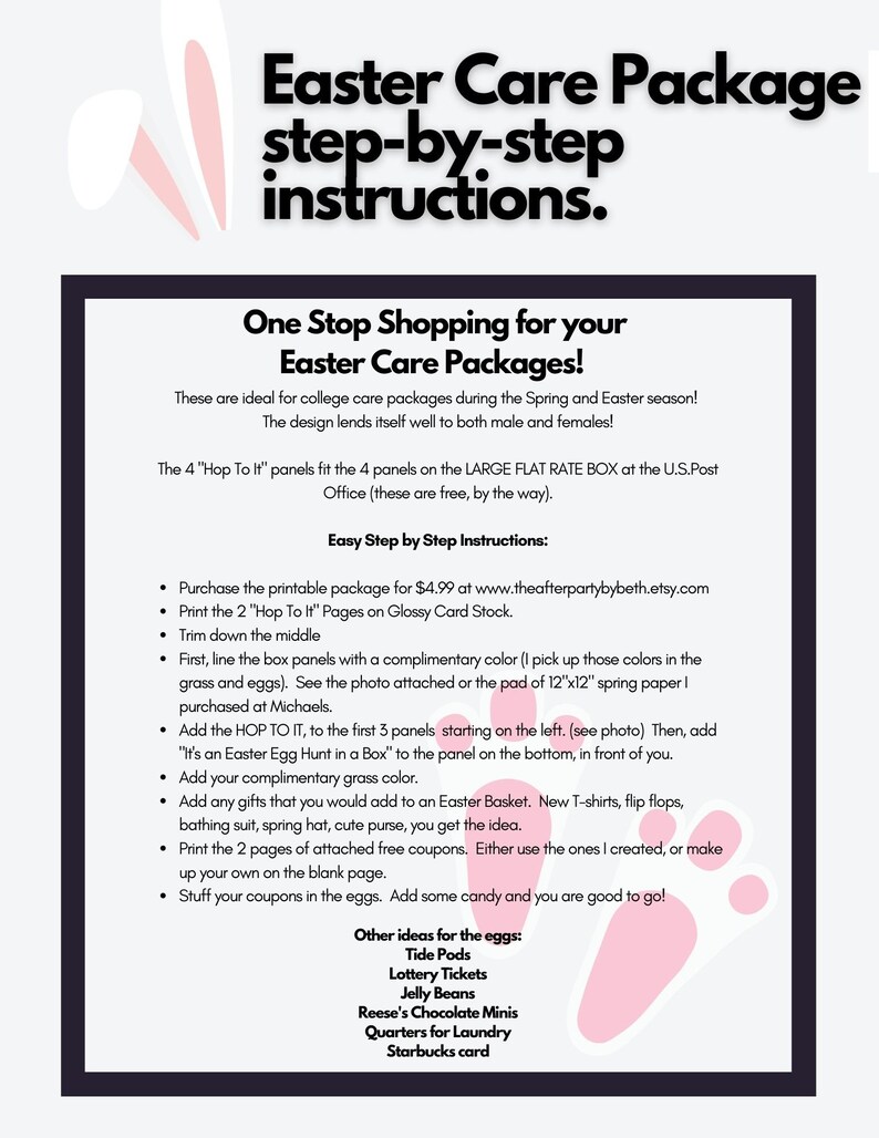 Easter Care Package, Easter Care Package Printable, Easter College Care Package, Easter College ...