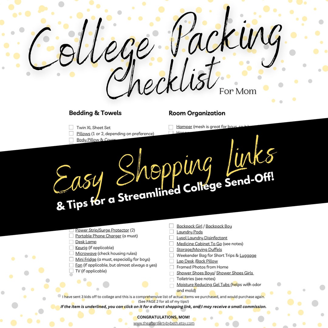 College Packing Checklist, College Checklist, College Packing List ...