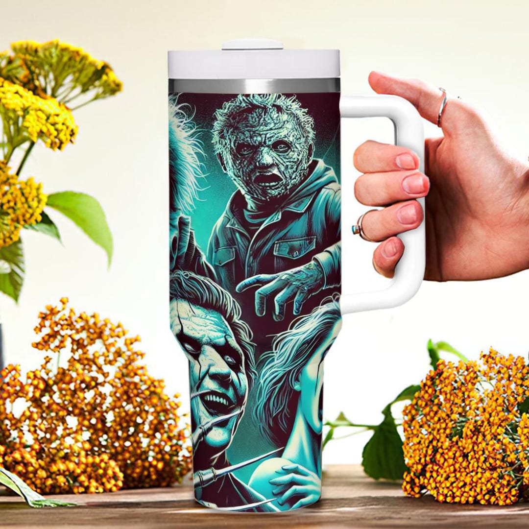 Horror Characters Tumbler Large Capacity, Vacuum Insulated, Lid & Straw ...