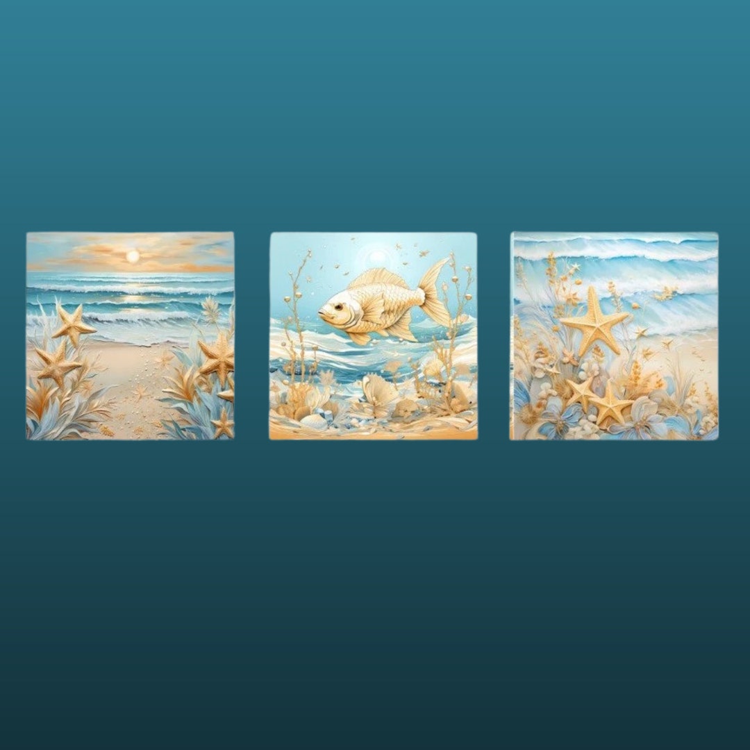Triptych Decorative Ocean Theme Prints High-definition Printing, Wood ...